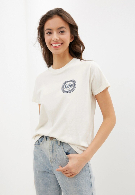 LEE EMBLEM DAMSKI T-SHIRT KOSZULKA NADRUK LOGO ECRU L42GEPLO L42GEPLO