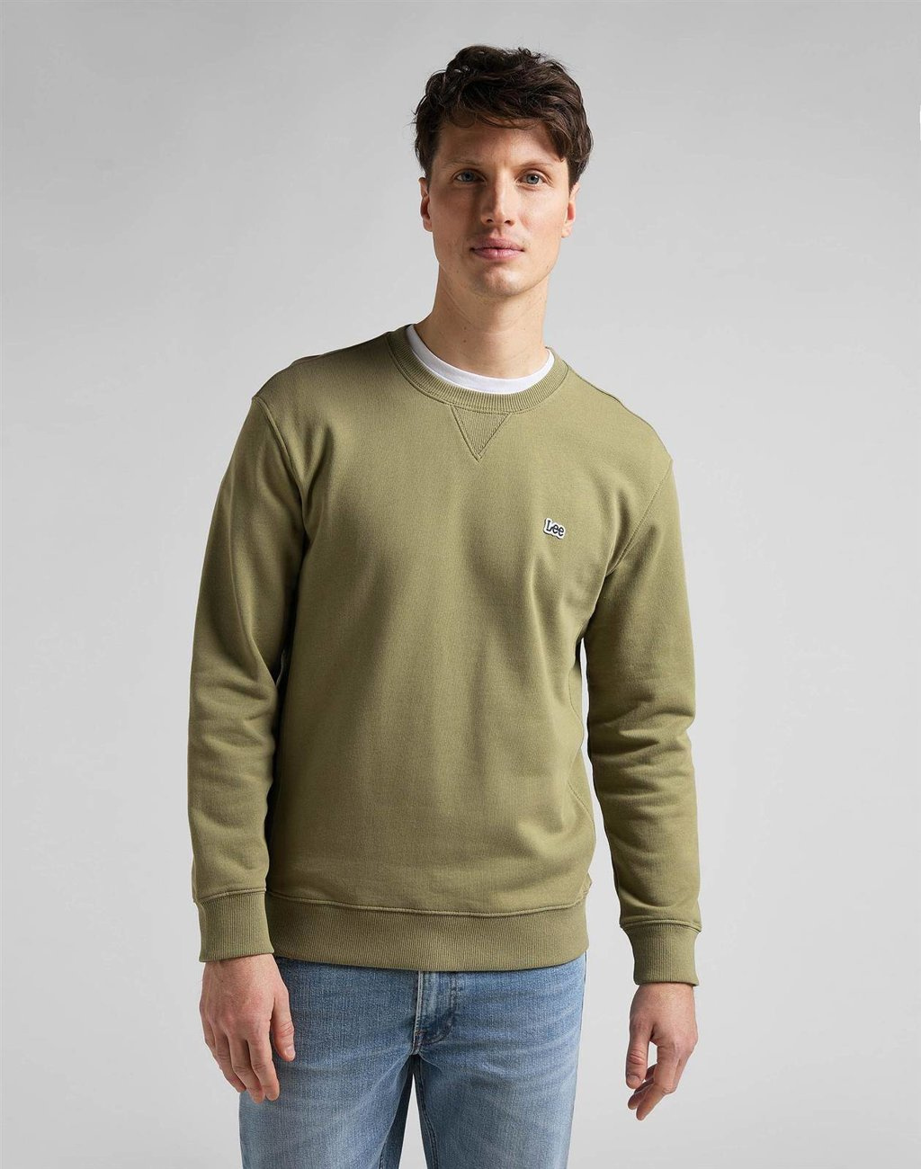 LEE PLAIN CREW SWS MĘSKA BLUZA BRINDLE GREEN L81ISPUA 112145596 ...